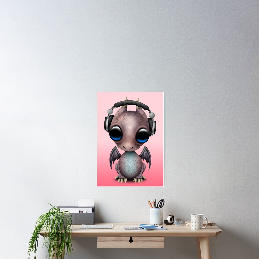 "Cute Baby Dragon Deejay Wearing Headphones" Poster for Sale by ...
