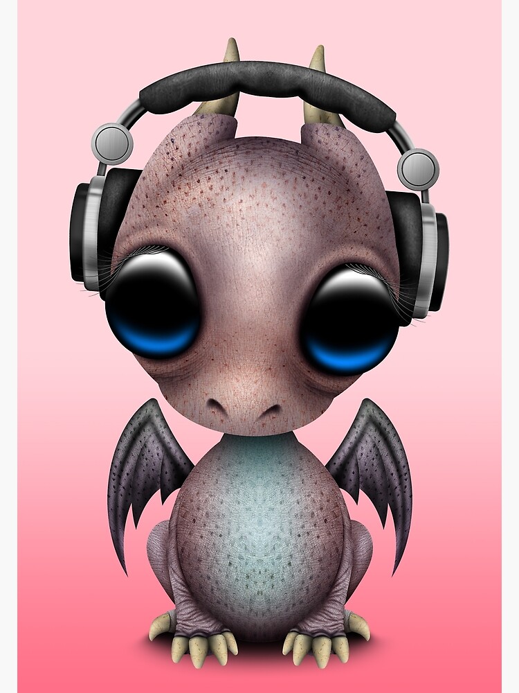 "Cute Baby Dragon Deejay Wearing Headphones" Poster for Sale by ...