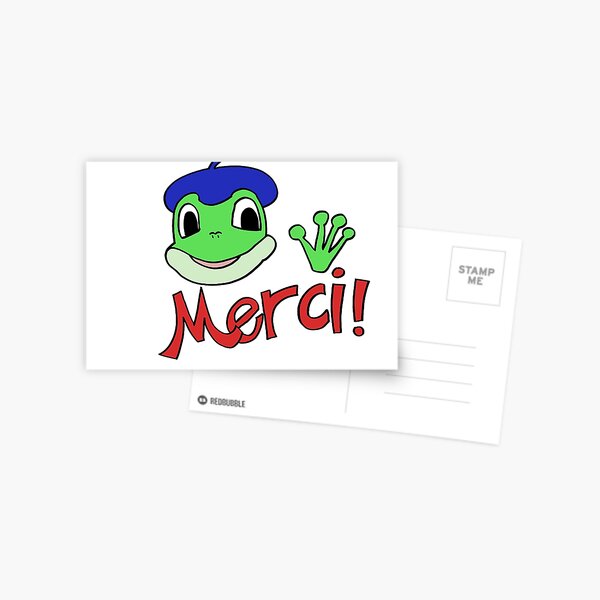 "The lovely Frog with "Merci" logo" Postcard for Sale by YuriLee ...