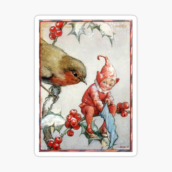 "Christmas Robin and Elf - Margaret Tarrant" Sticker for Sale by ...