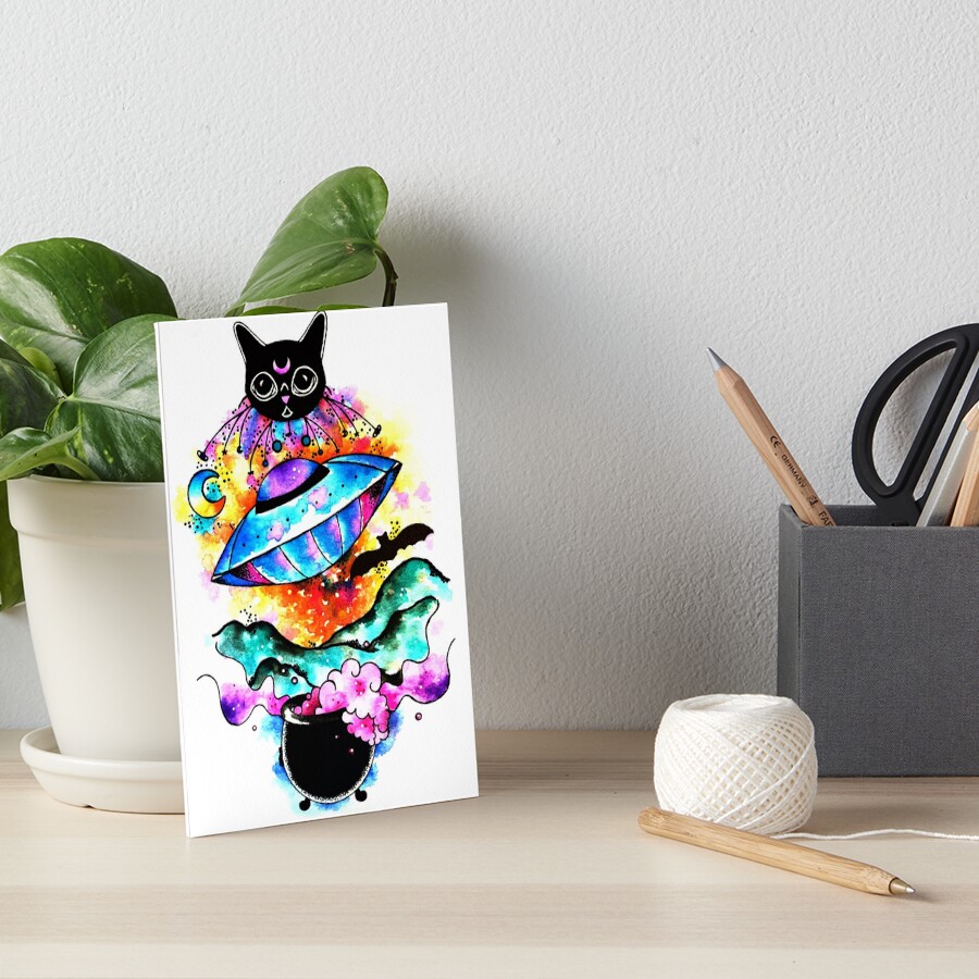 "Watercolor Cat UFO Unique Card" Art Board Print by xDeluxe | Redbubble