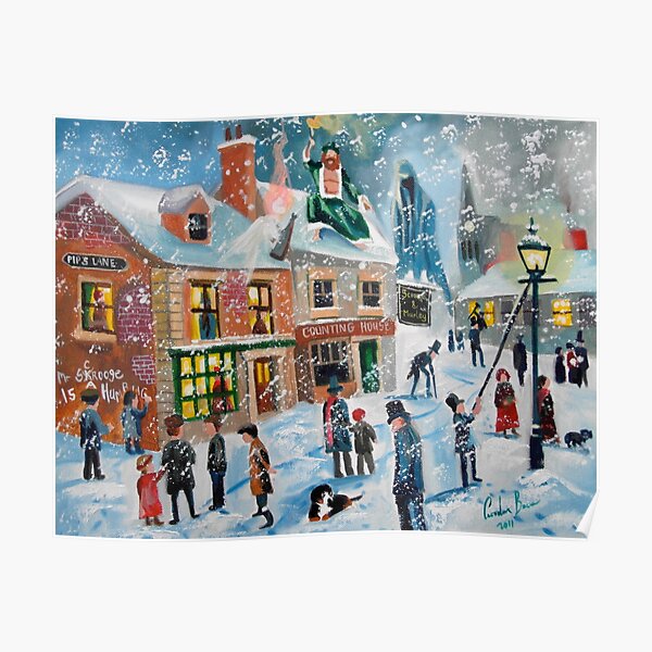 "A Christmas Carol Scrooge winter snow lamplighter oil painting ...