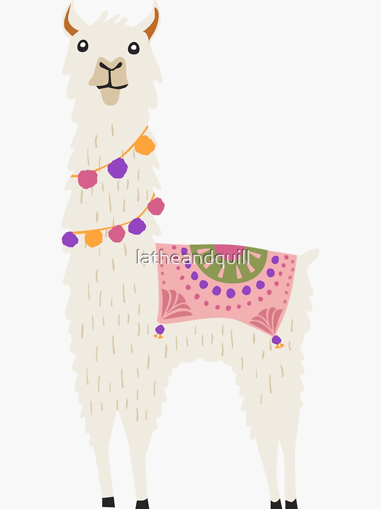"Llama on Blue" Sticker for Sale by latheandquill | Redbubble