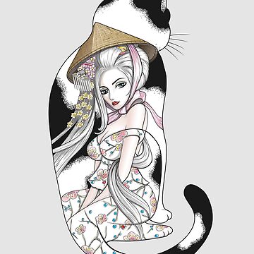 "Geisha Cat Tattoo" Sticker for Sale by runcatrun | Redbubble