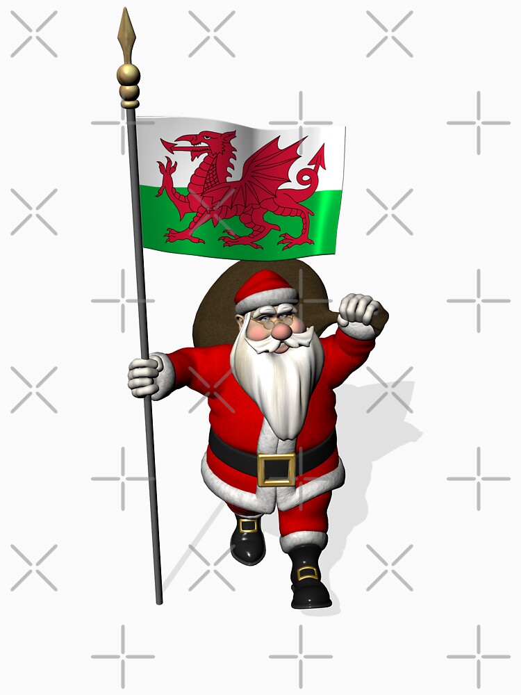 "Santa Claus With Flag Of Wales" T-shirt by Mythos57 | Redbubble