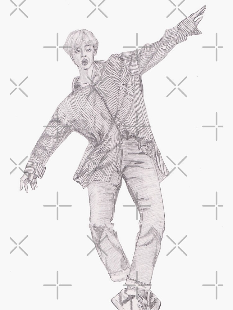 "BTS - KIM TAEHYUNG (V) SKETCH (FULL BODY) (방탄 소년들 - 김태영)" Sticker for ...