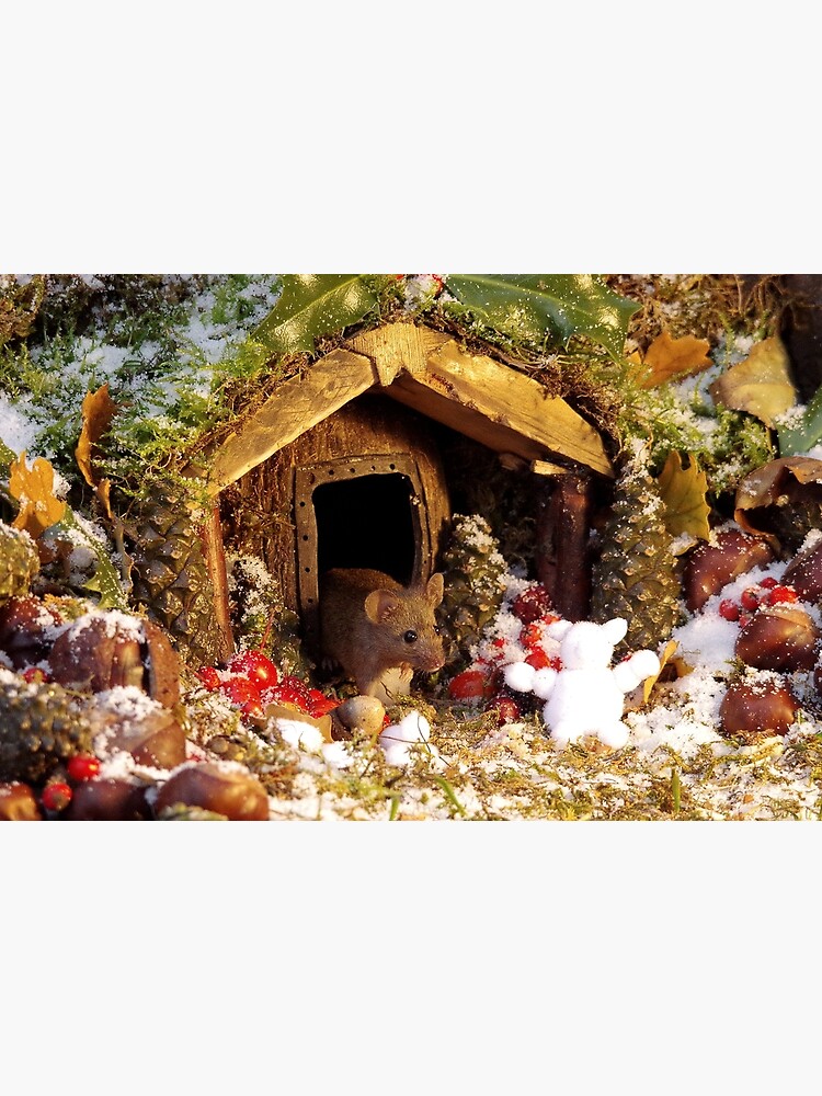 "christmas George the mouse in a log pile house" Photographic Print for ...
