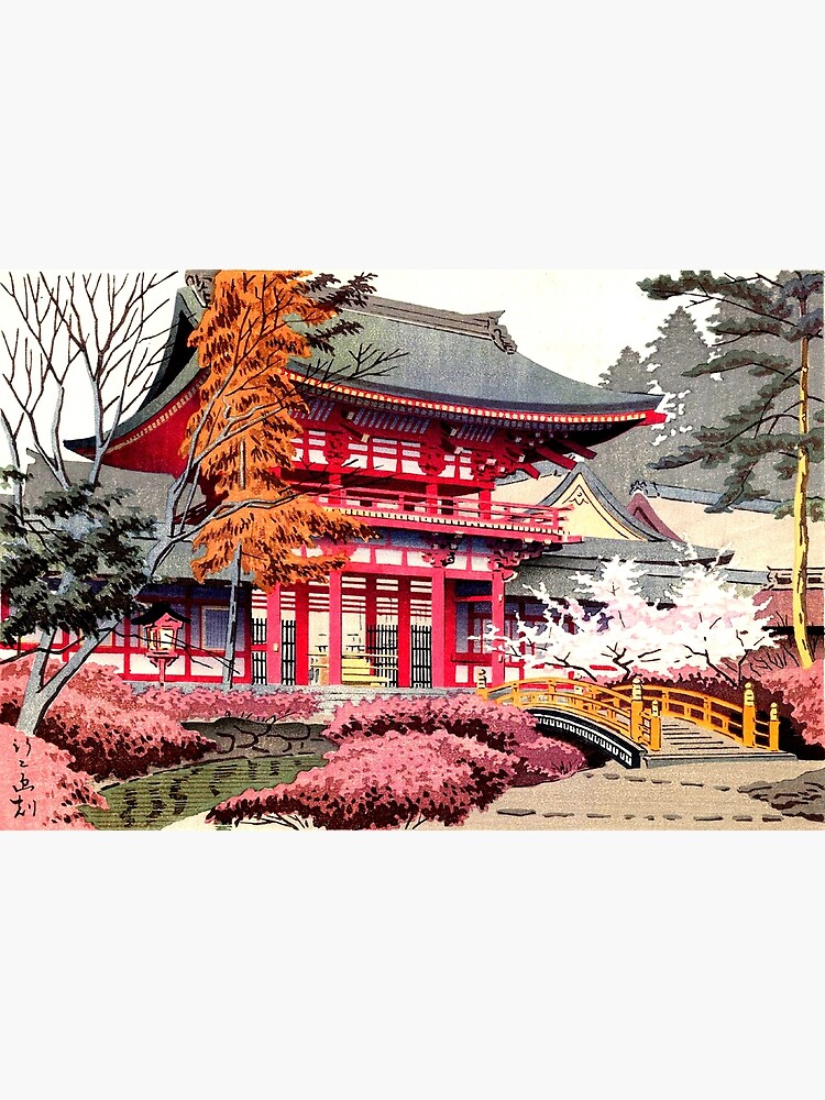"Japanese Red Temple Spring Asano Takeji" Art Print by RBEnt | Redbubble