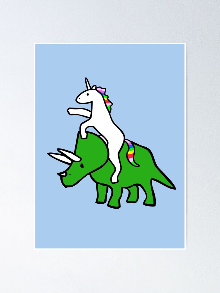 "Unicorn Riding Triceratops" Poster by jezkemp | Redbubble