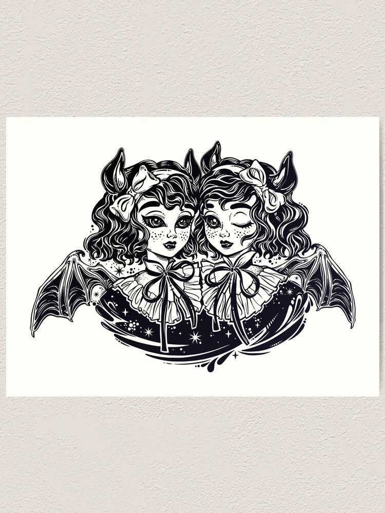 "Gothic Victorian twin witch demon vampire girls heads portrait. " Art ...