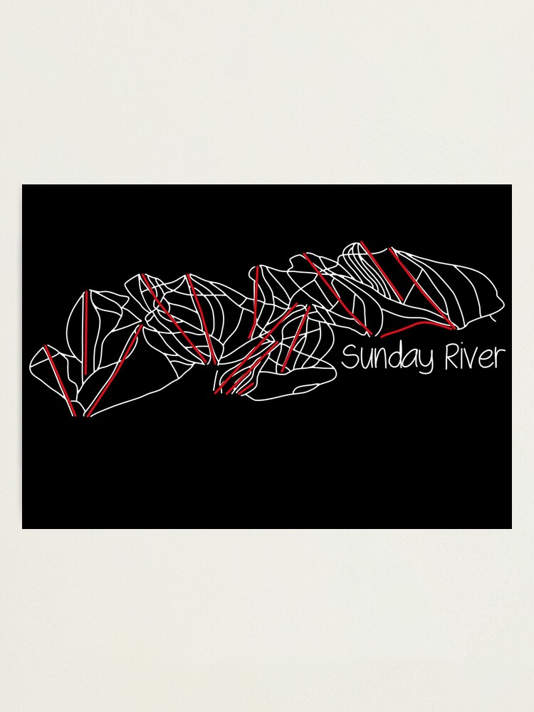 "Sunday River Trail Map Black & White" Photographic Print by ...