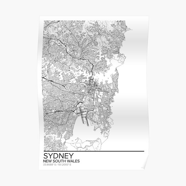 "Sydney map poster print wall art, New South Wales gift printable, Home ...