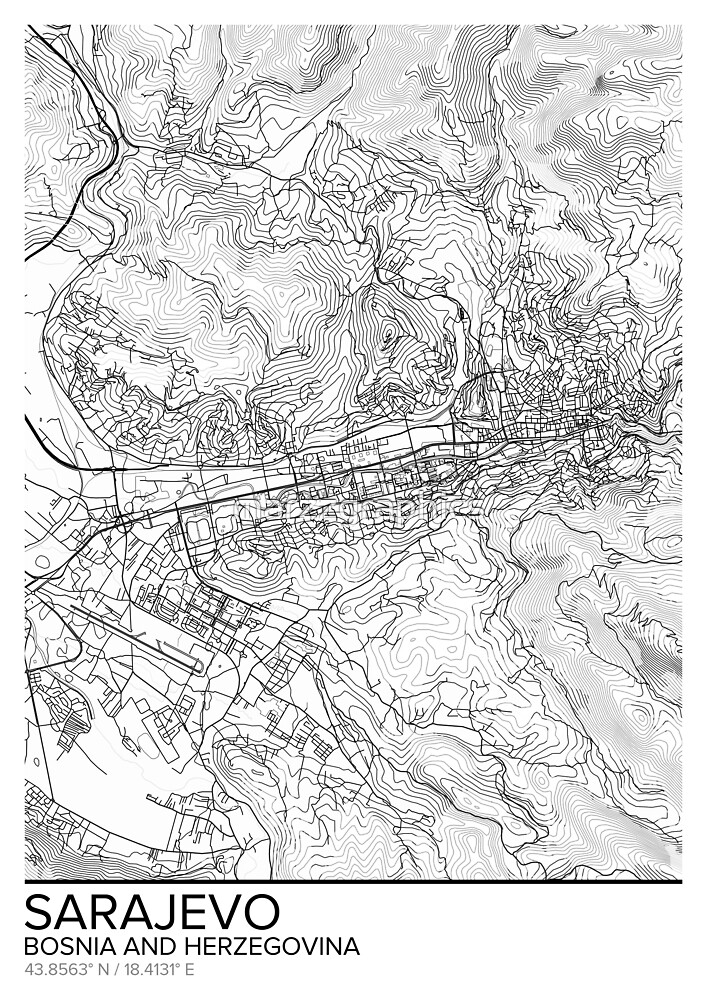 "Sarajevo map poster print wall art, Bosnia and Herzegovina gift ...