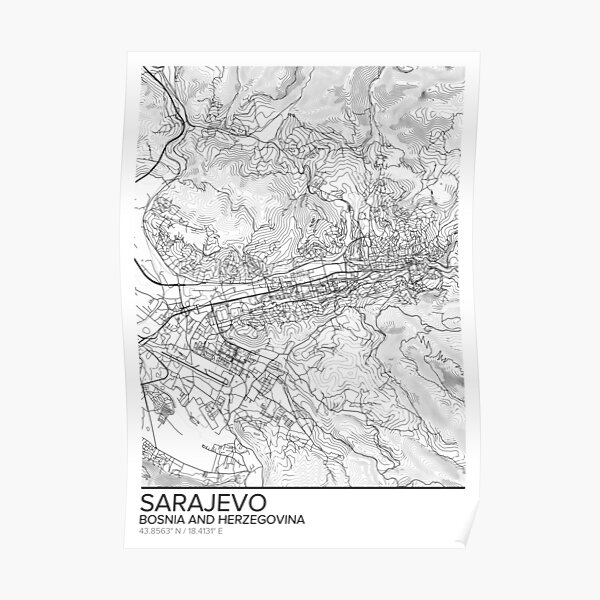 "Sarajevo map poster print wall art, Bosnia and Herzegovina gift ...