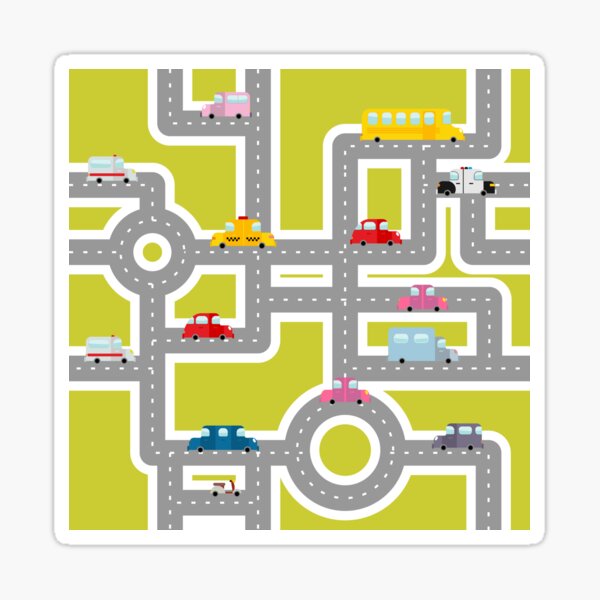 "Road and transport. Cartoon map of cars and traffic." Sticker for Sale ...