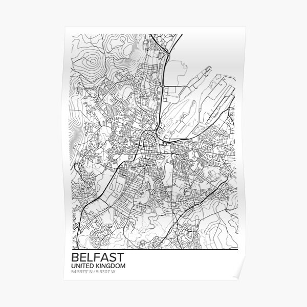 "Belfast map poster print wall art, United Kingdom gift printable, Home ...