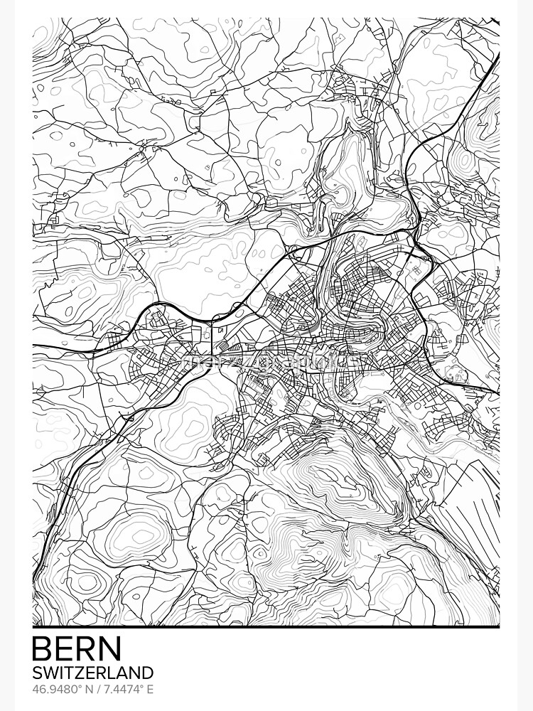 "Bern map poster print wall art, Switzerland gift printable, Home and ...