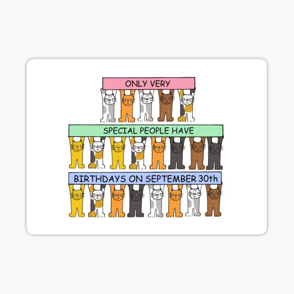 "September 30th Birthday Cartoon Cats Holding Banners" Sticker by ...