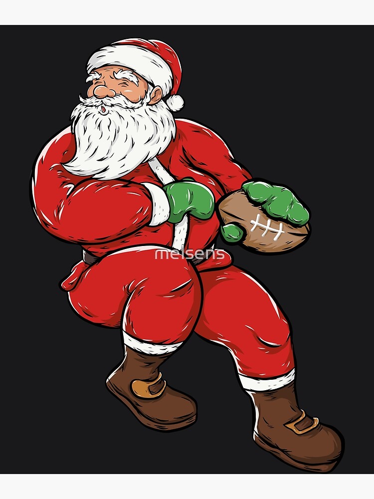 "Santa Playing Football | Throwing Santa Claus Christmas Gift" Poster ...