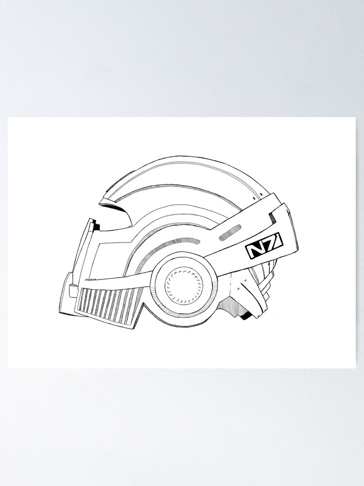 "N7 Helmet Line Drawing | Mass Effect" Poster by surik- | Redbubble