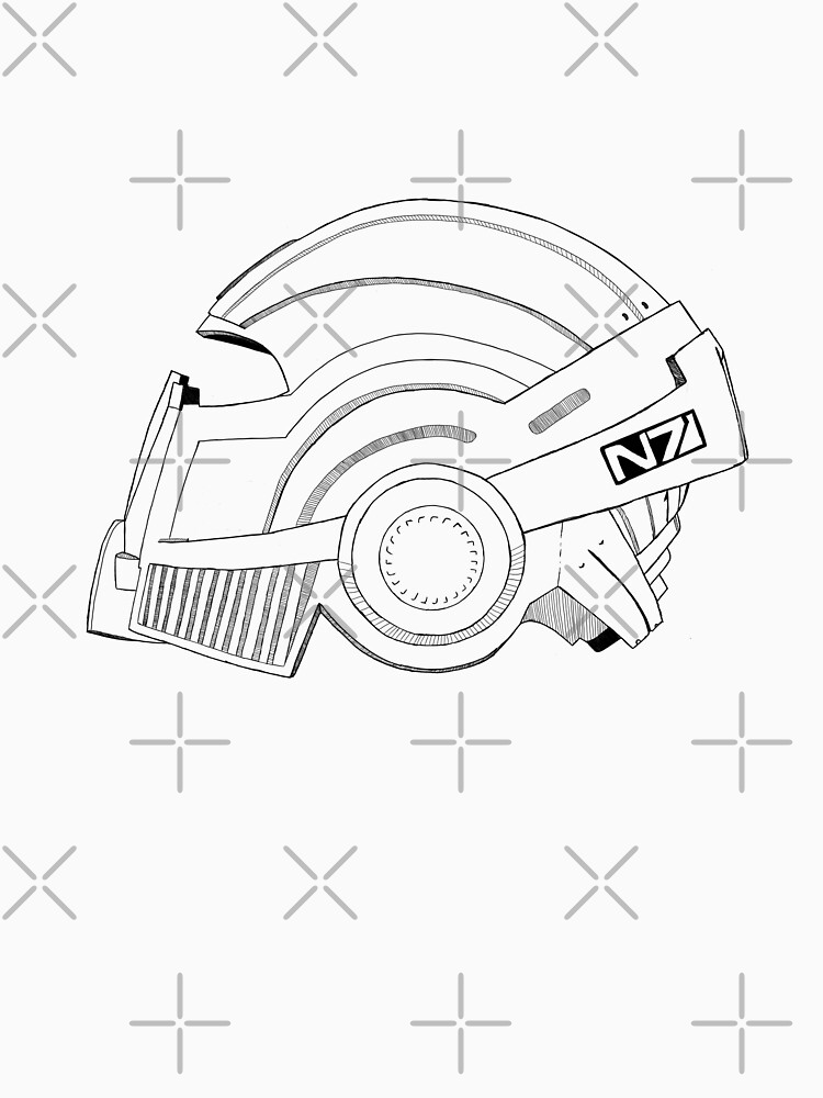 "N7 Helmet Line Drawing | Mass Effect" T-shirt for Sale by surik ...
