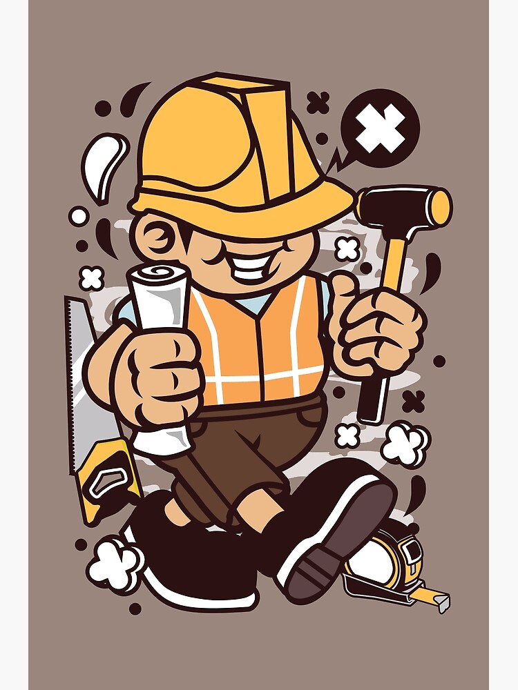 "Construction Worker Cartoon Character - Funny illustration for people ...