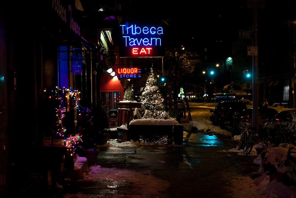 "Christmas and Neon--Snowy Sidewalk in TriBeCa" by David Bledsoe ...