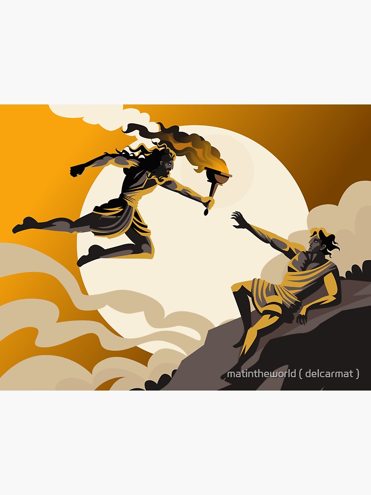 "prometheus stealing fire greek mythology" Sticker by matintheworld ...