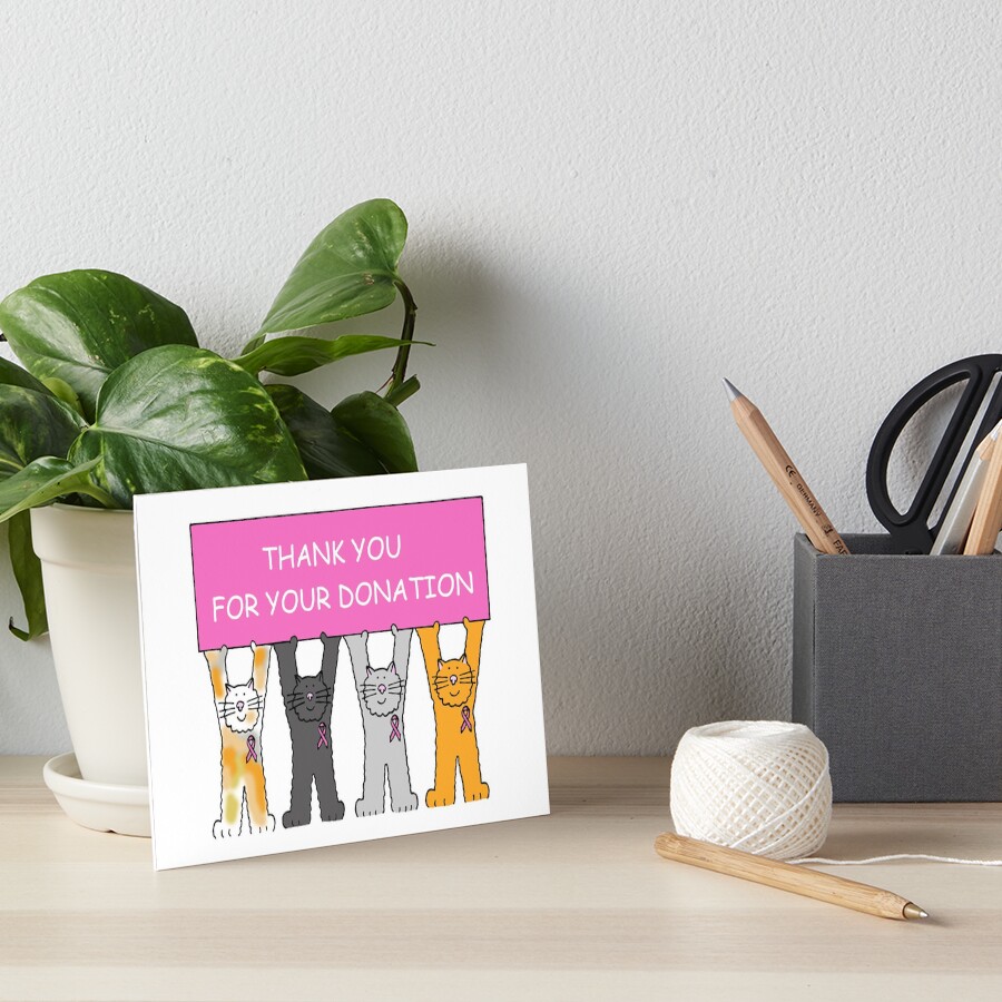 "Thank You for Your Donation Pink Ribbon Breast Cancer Cartoon Cats ...