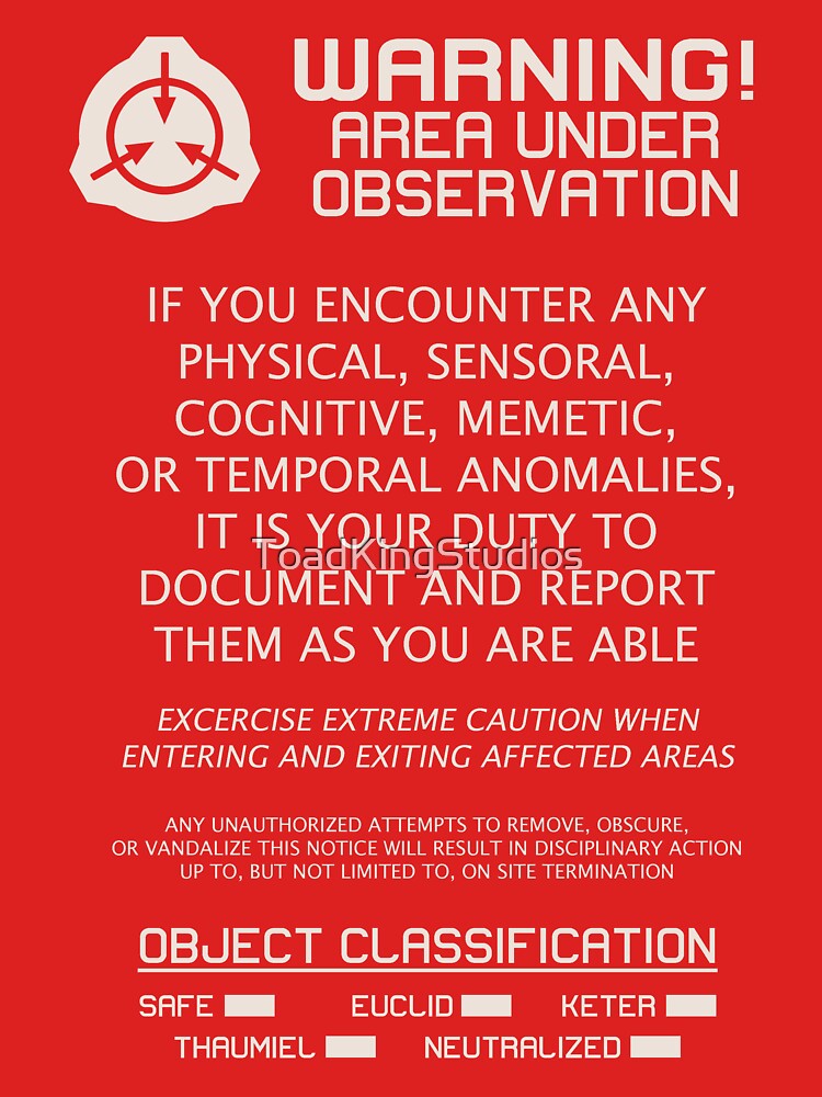 "SCP Foundation WARNING Signage - White Text" T-shirt for Sale by ...