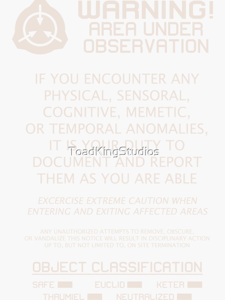 "SCP Foundation WARNING Signage - White Text" Sticker for Sale by ...