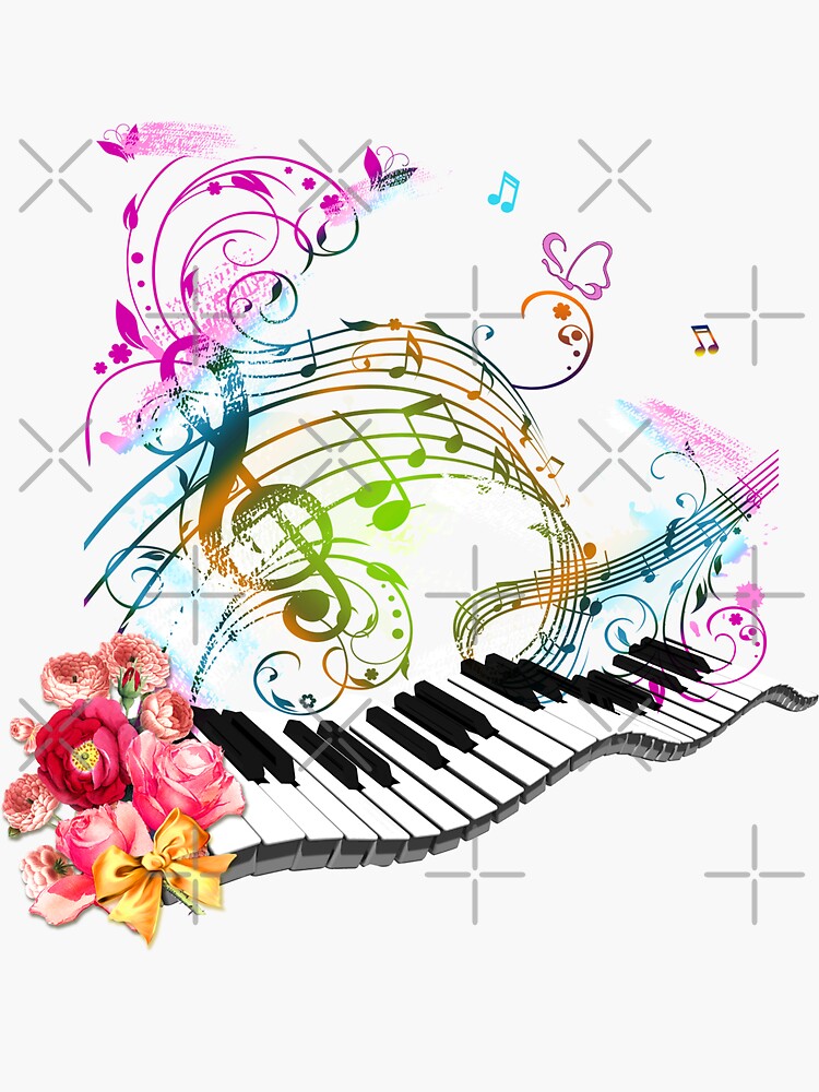 "Colorful Piano Music Notes Roses" Sticker for Sale by LizzyizzyDesign ...
