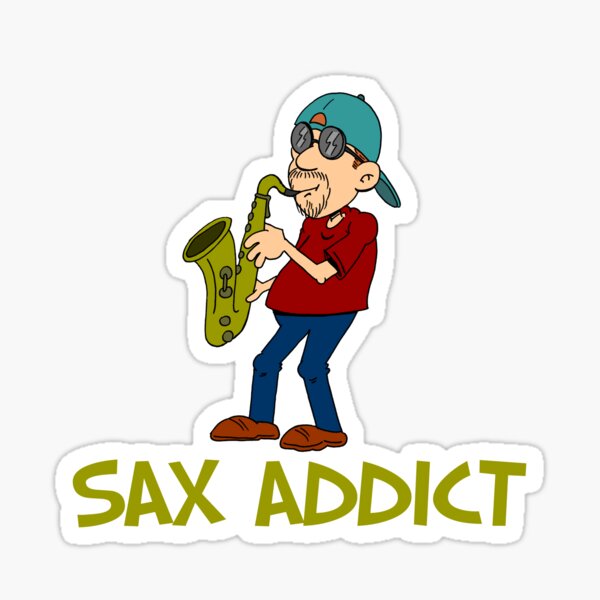 "Sax Addict Funny Saxophone Player Cartoon" Sticker for Sale by ...