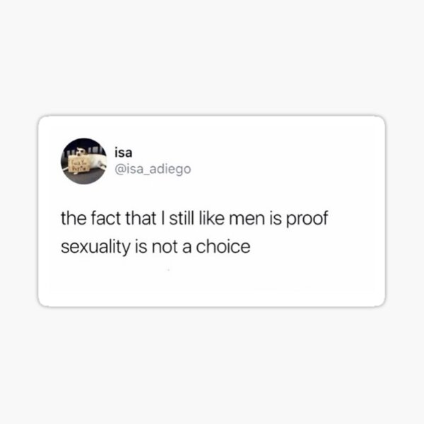 "The Fact that I Still Like Men..." Sticker by backseatjesus | Redbubble