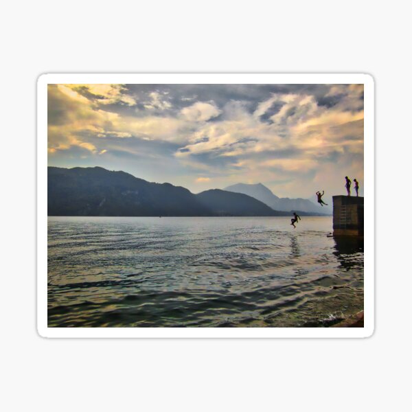 "Kids diving, Lake Como" Sticker for Sale by Yellow-14 | Redbubble