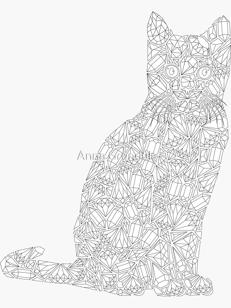 "Crazy Cat Lady Coloring Page Diamonds Crystals Gemstones" Sticker for ...