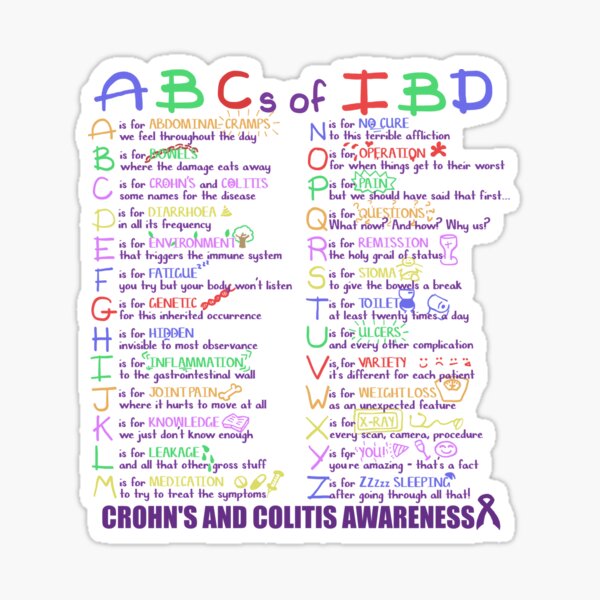 "ABCs of IBD version 2 - Crohn's and Colitis Awareness" Sticker for ...