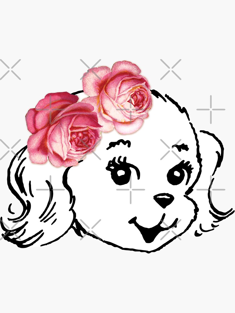 "Flirty Dog with Roses Different colors" Sticker for Sale by ...