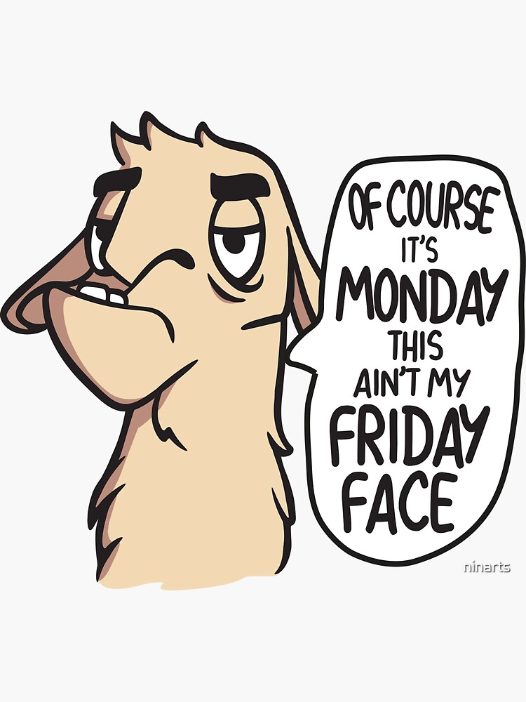 "Funny Alpaca Llama Hates Monday Comic Gift Face" Sticker for Sale by ...