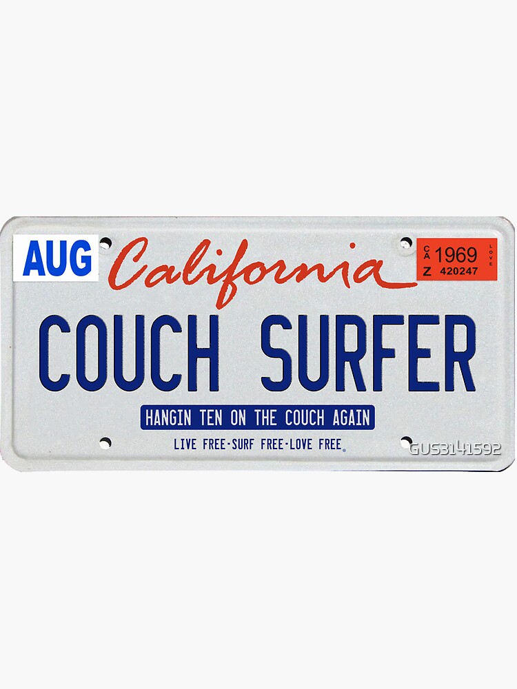 "California Couch Surfer License Plate" Sticker for Sale by GUS3141592 ...