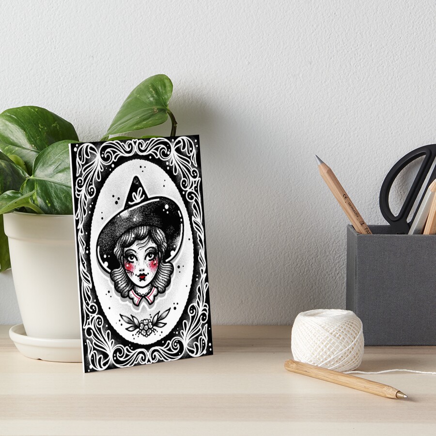 "Halloween Witch Portrait Cute Traditional Tattoo Flash" Art Board ...
