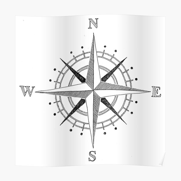 "Compass Ink Drawing, North East South West Directions" Poster for Sale ...