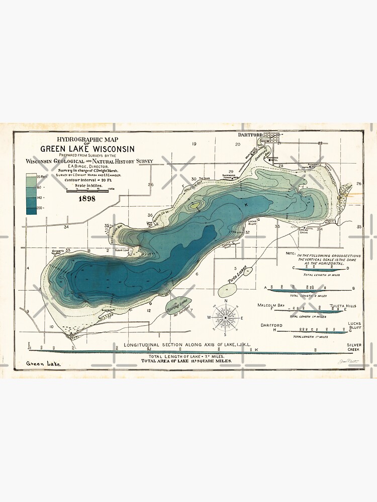 "Green Lake Wisconsin 1898 Map" Sticker for Sale by Jeanplout | Redbubble