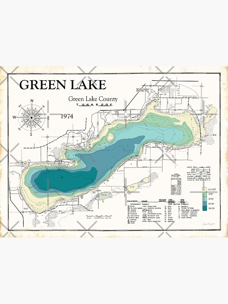 Green Lake Map Wisconsin 1974 Premium Matte Vertical Poster sold by ...