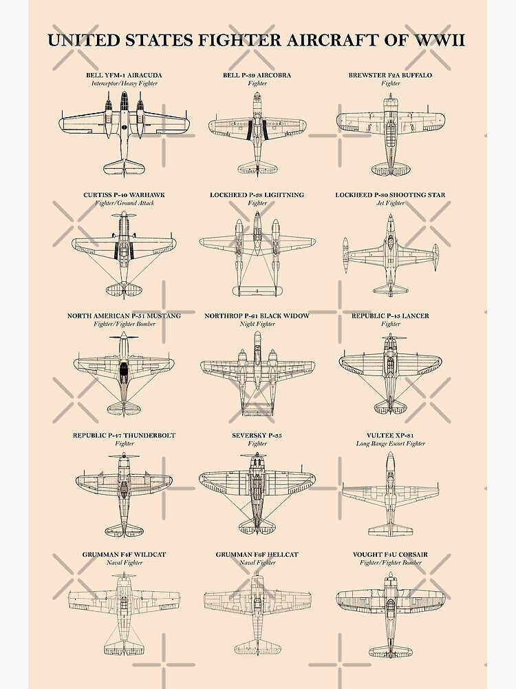 "American Fighter Aircraft of WW2" Art Print by rogue-design | Redbubble