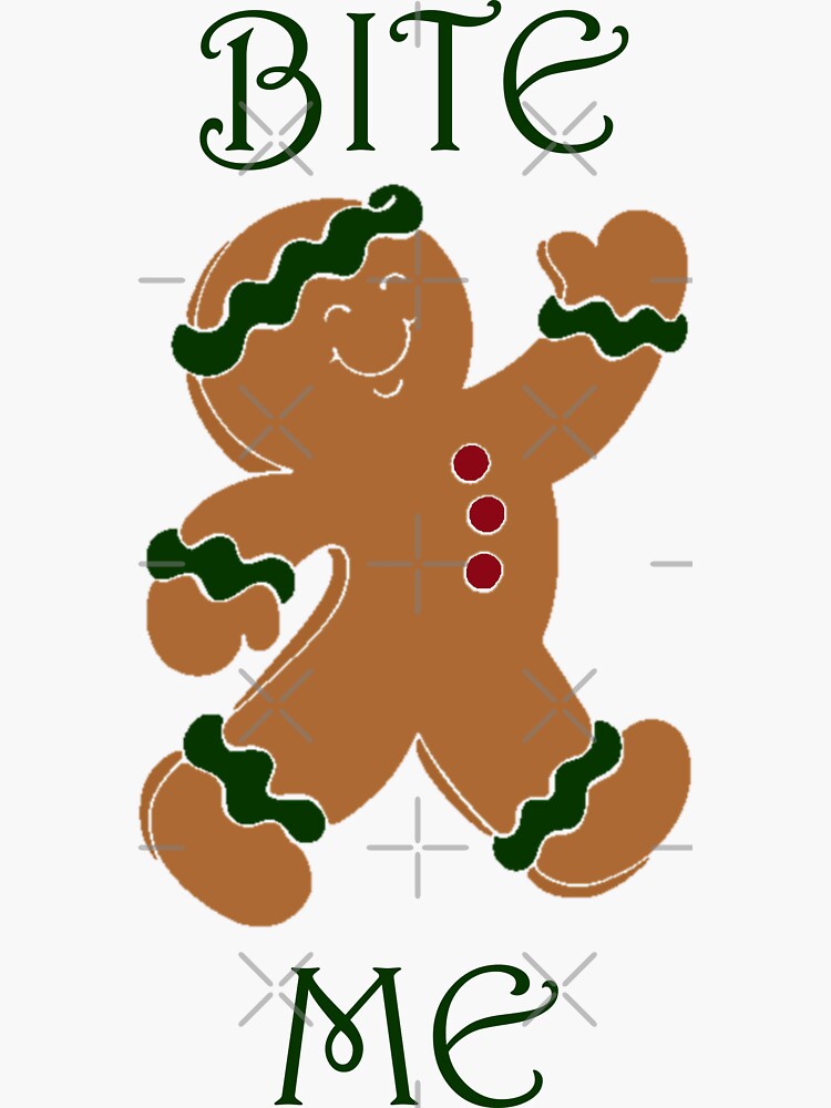 "Gingerbread Man - Bite Me" Sticker by threeampersands | Redbubble