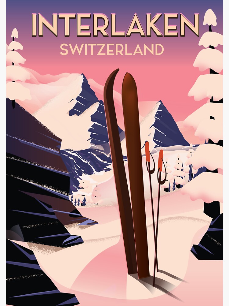 "Interlaken Switzerland travel poster" Sticker by vectorwebstore ...