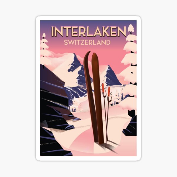 "Interlaken Switzerland travel poster" Sticker by vectorwebstore ...