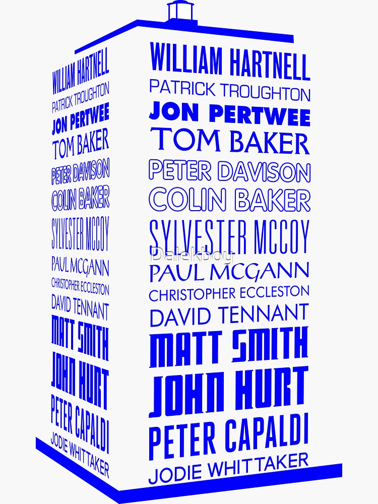 "Police Box Names - Chronological Hartnell to Whittaker in white ...
