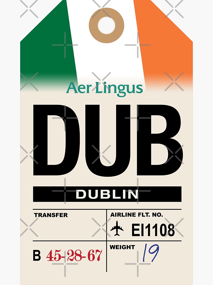 "Dublin (DUB) Ireland Airline Luggage Tag" Sticker for Sale by ...